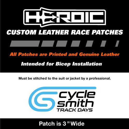 HEROIC Printed Leather Patch - Cycle Smith Trackdays White 2.5in – HEROIC Racing Apparel
