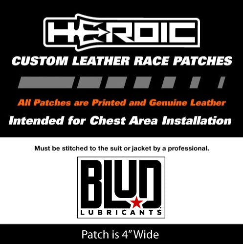 HEROIC Printed Leather Patch - BLUD Lubricants 4" – HEROIC Racing Apparel